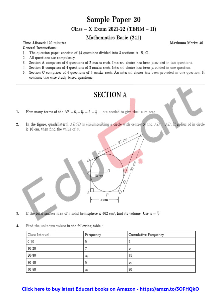 10th Maths Basic Term 2 Unsolved Paper 20 | PDF | Circle | Elementary Geometry