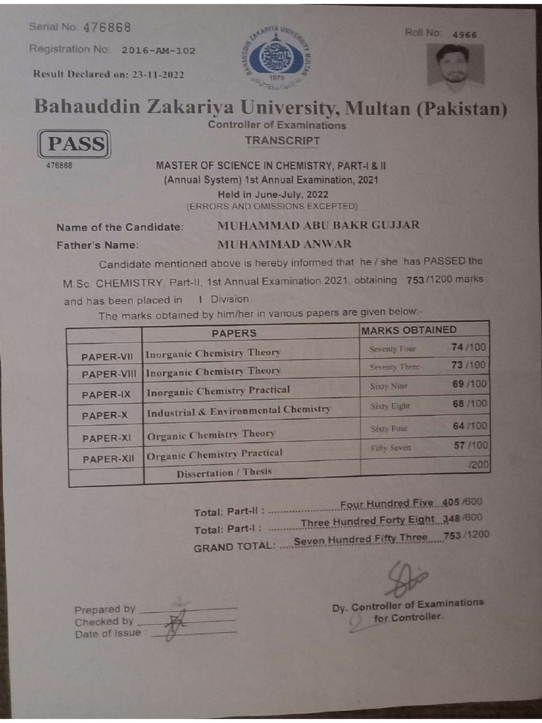 MSC Transcript | PDF
