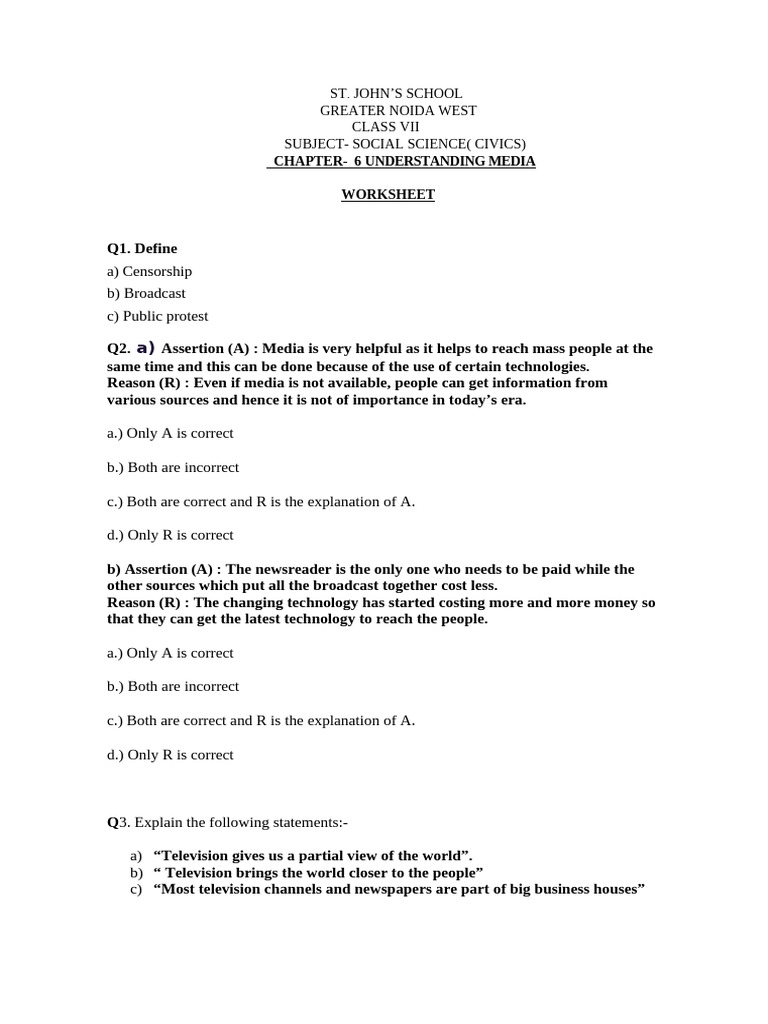 Understanding Media WORKSHEET (2) (1) St. Johns | PDF