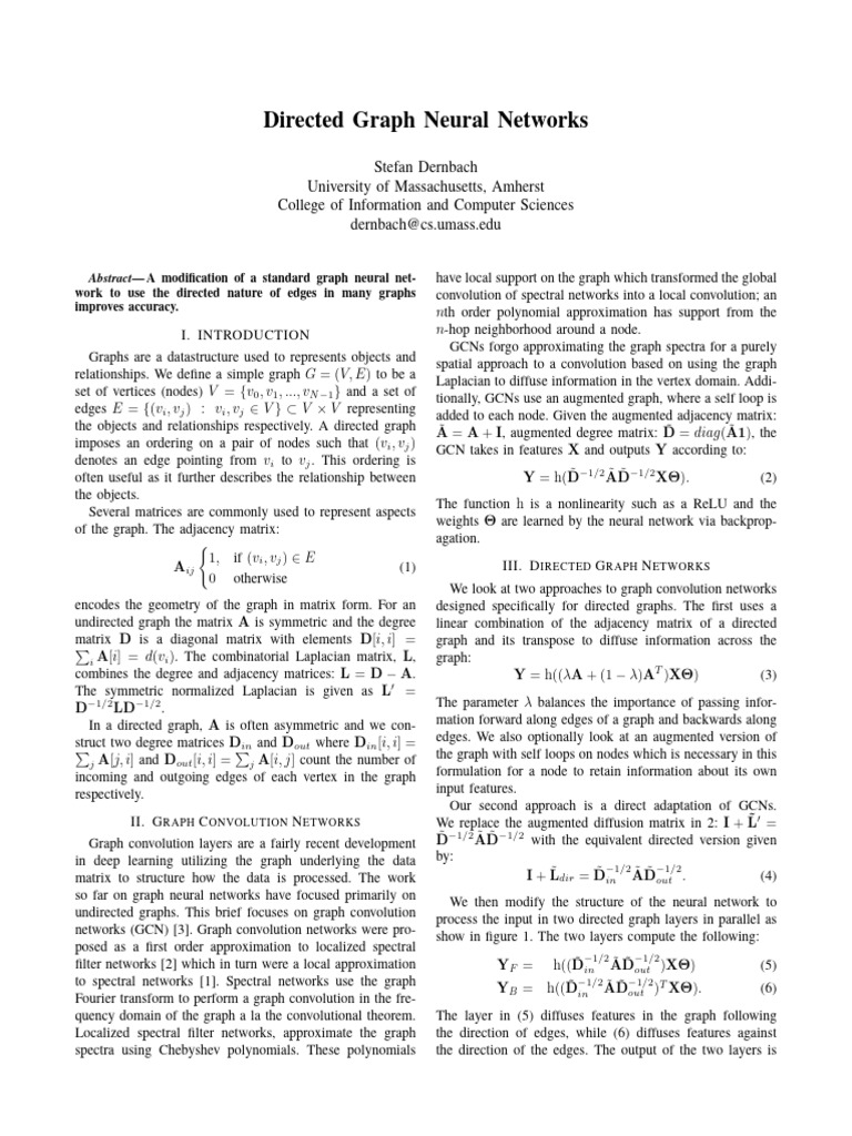 Directed Graph Neural Networks | PDF | Matrix (Mathematics) | Vertex (Graph Theory)