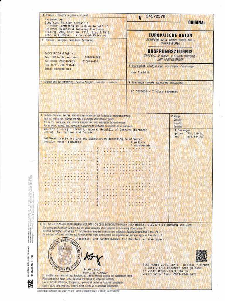 Certificate-Bl No 1479-738.27 KGS-8 PLT | PDF