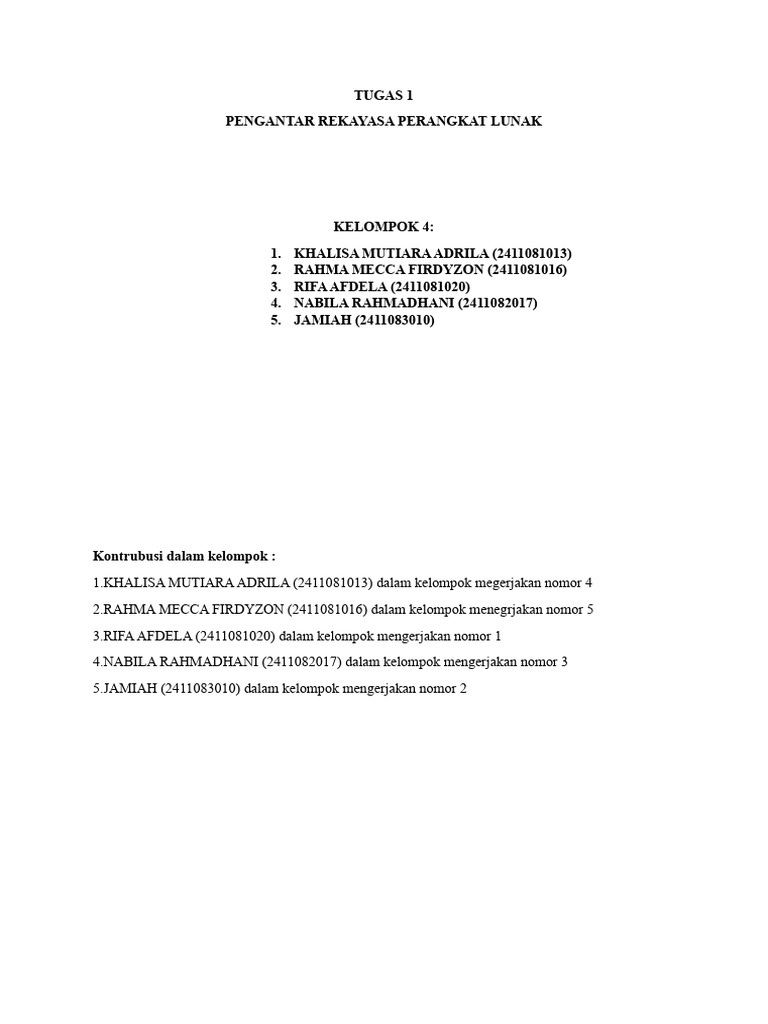 TUGAS 1 Kelompok 4 Pengantar RPL | PDF