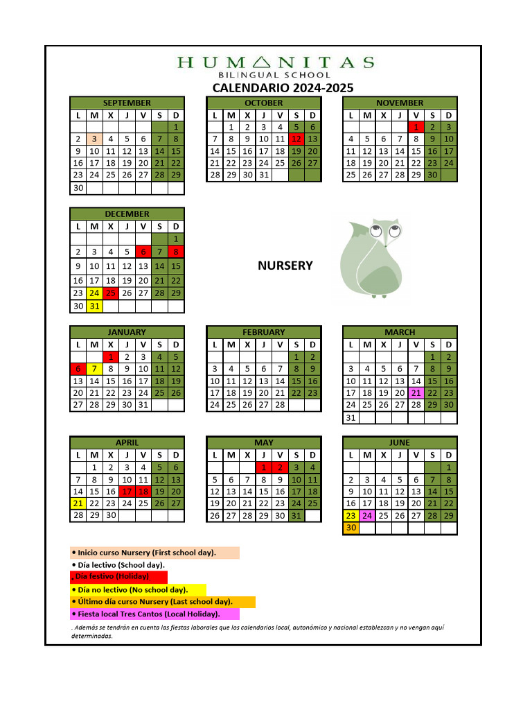 Calendario Humanitas 2024-2025 | PDF | Etapas educativas