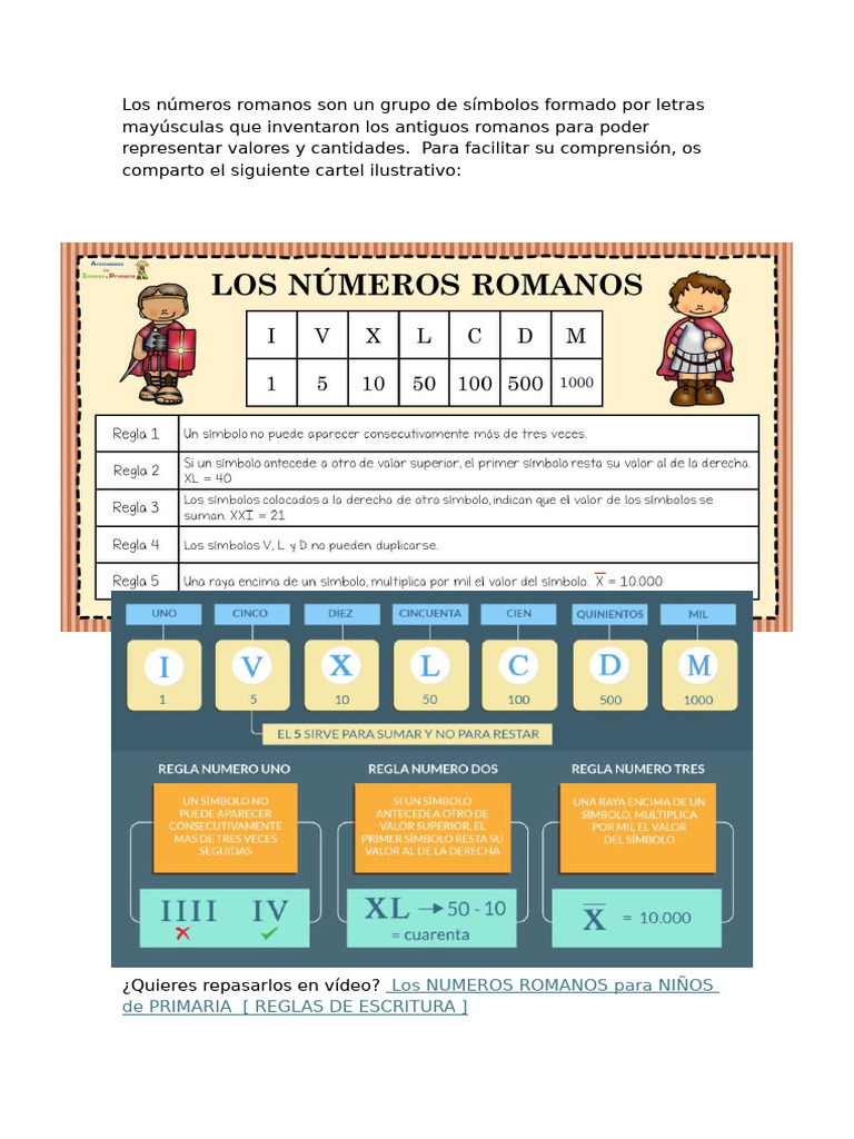 Números Romanos para Niños: Guía Visual | PDF