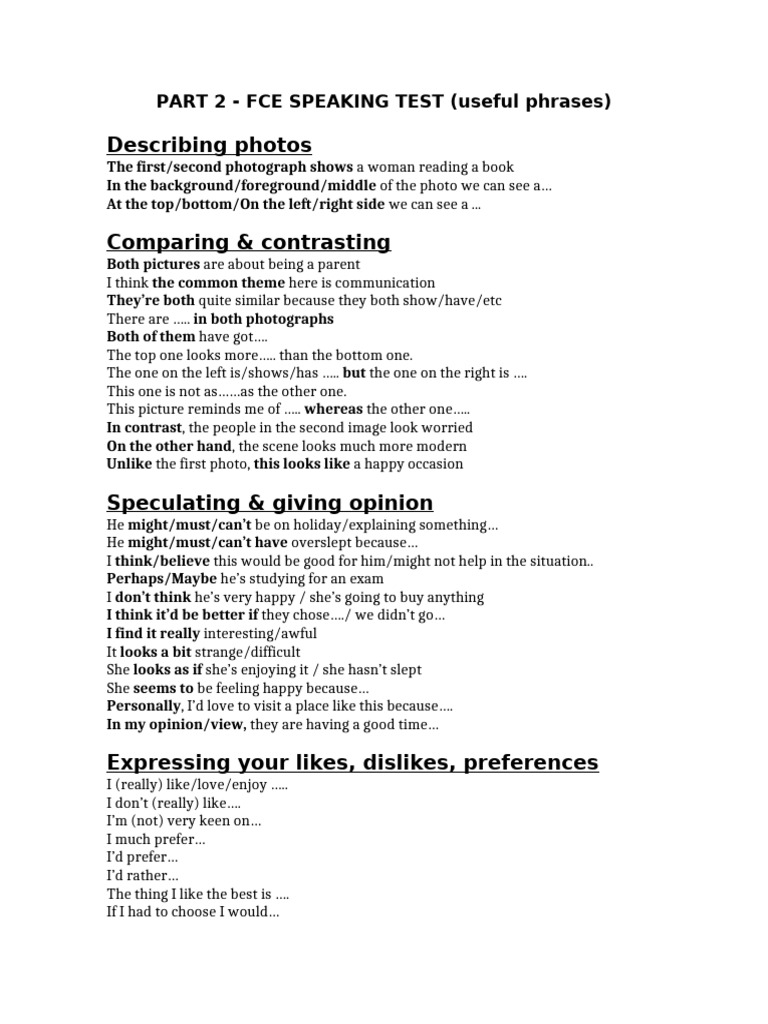 PART 2- FCE SPEAKING - Useful phrases | PDF