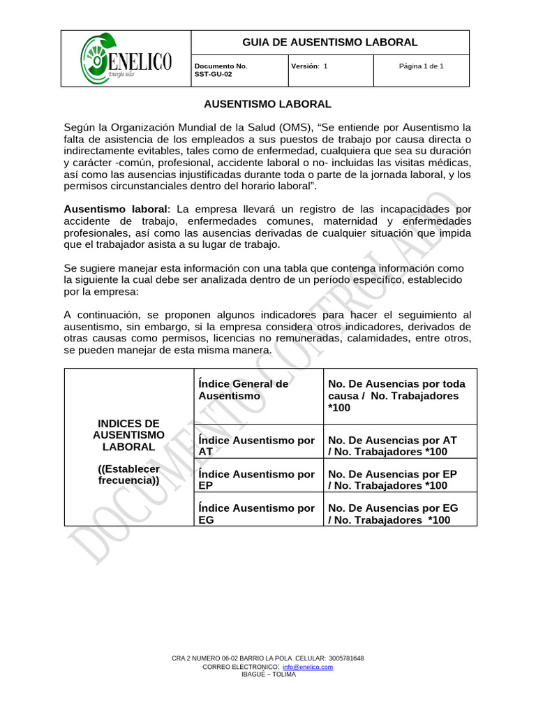 Sst-Gu-02 Guia de Ausentismo Laboral | PDF | Medicina | Cuidado de la salud