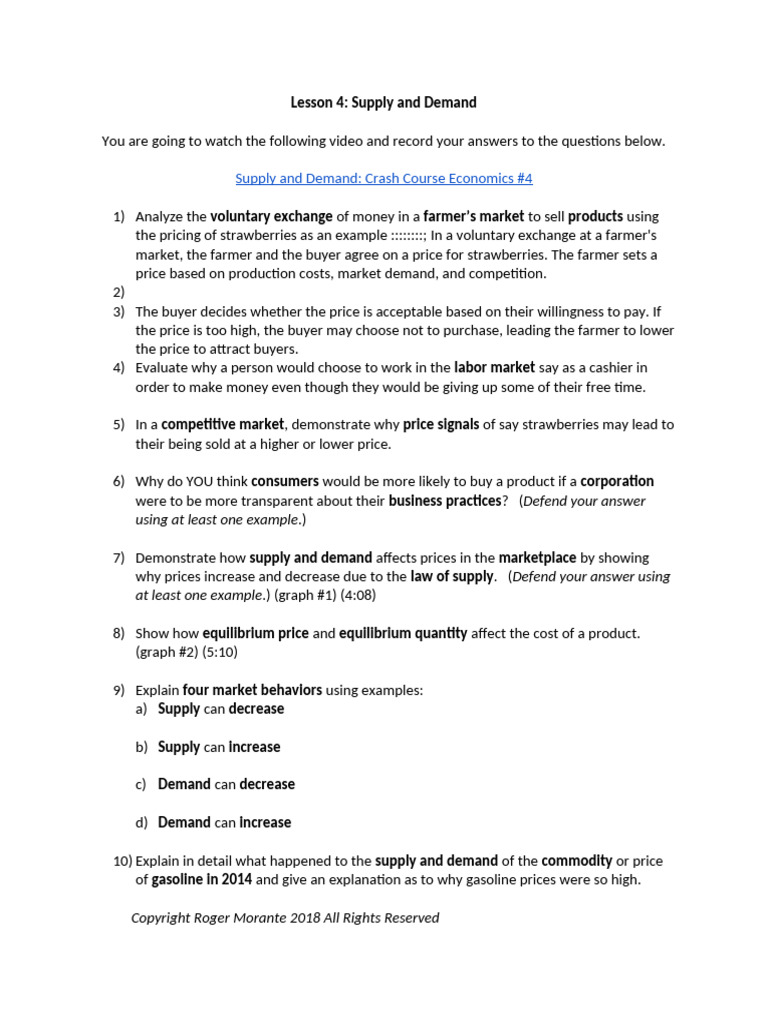 Supply and Demand: Crash Course #4 Guide | PDF