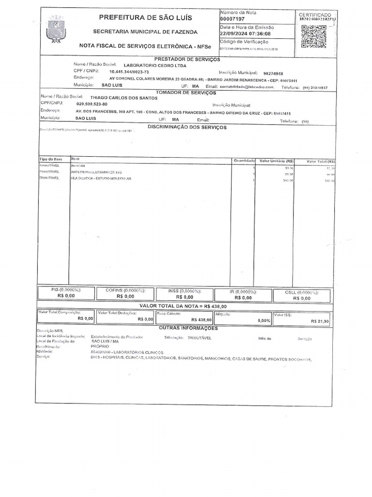 NF Exame Cedro | PDF