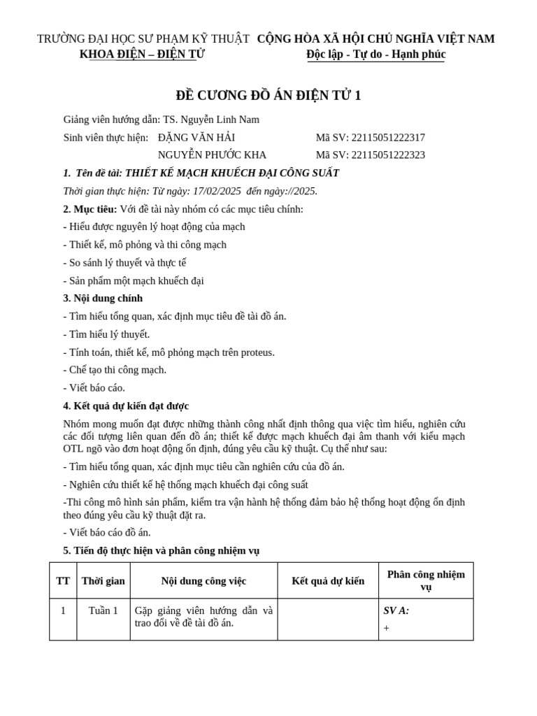 De Cuong Do An 1 | PDF
