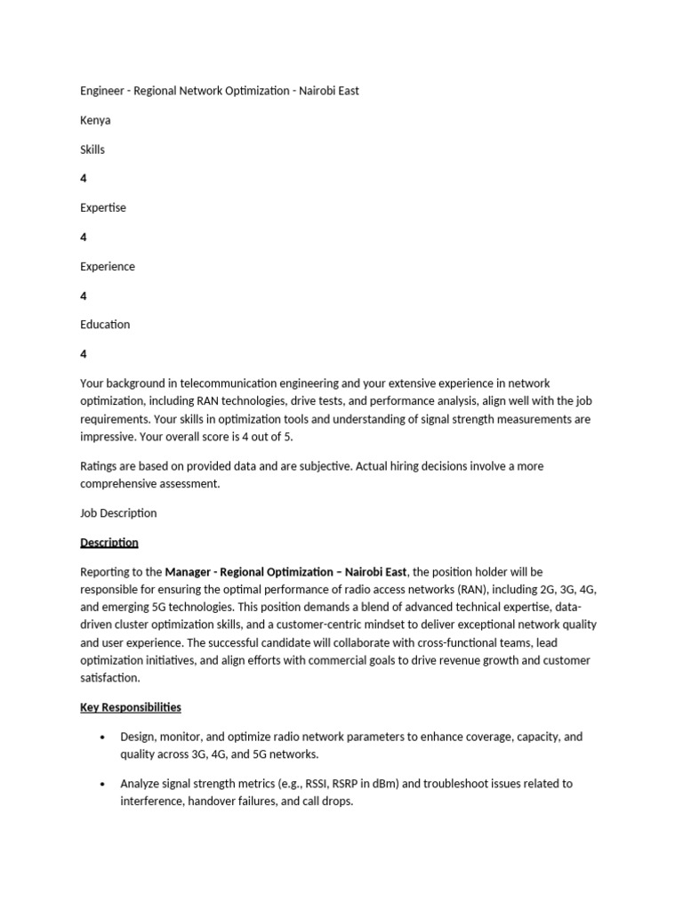 Regional Network Optimization Engineer Job | PDF | Performance ...