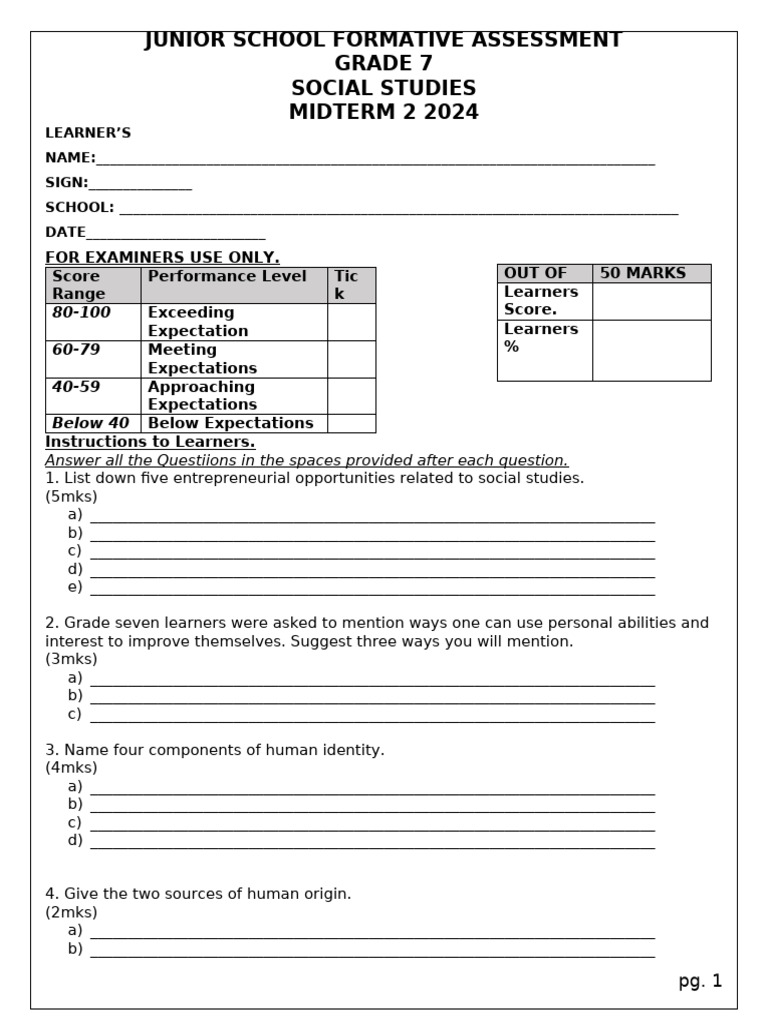 Grade 7 Social Studies Midterm Assessment | PDF | Agriculture