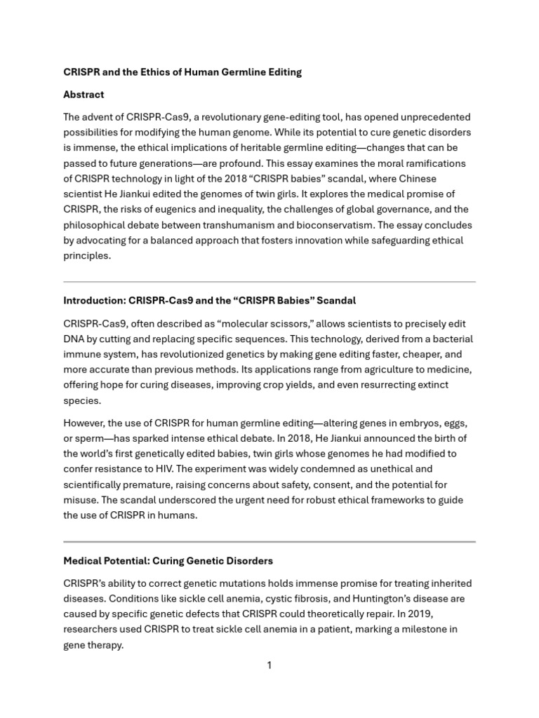 CRISPR and The Ethics of Human Germline Editing | PDF | Genetics ...