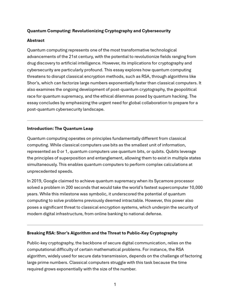 Revolutionizing Cryptography and Cybersecurity | PDF | Quantum Computing | Encryption