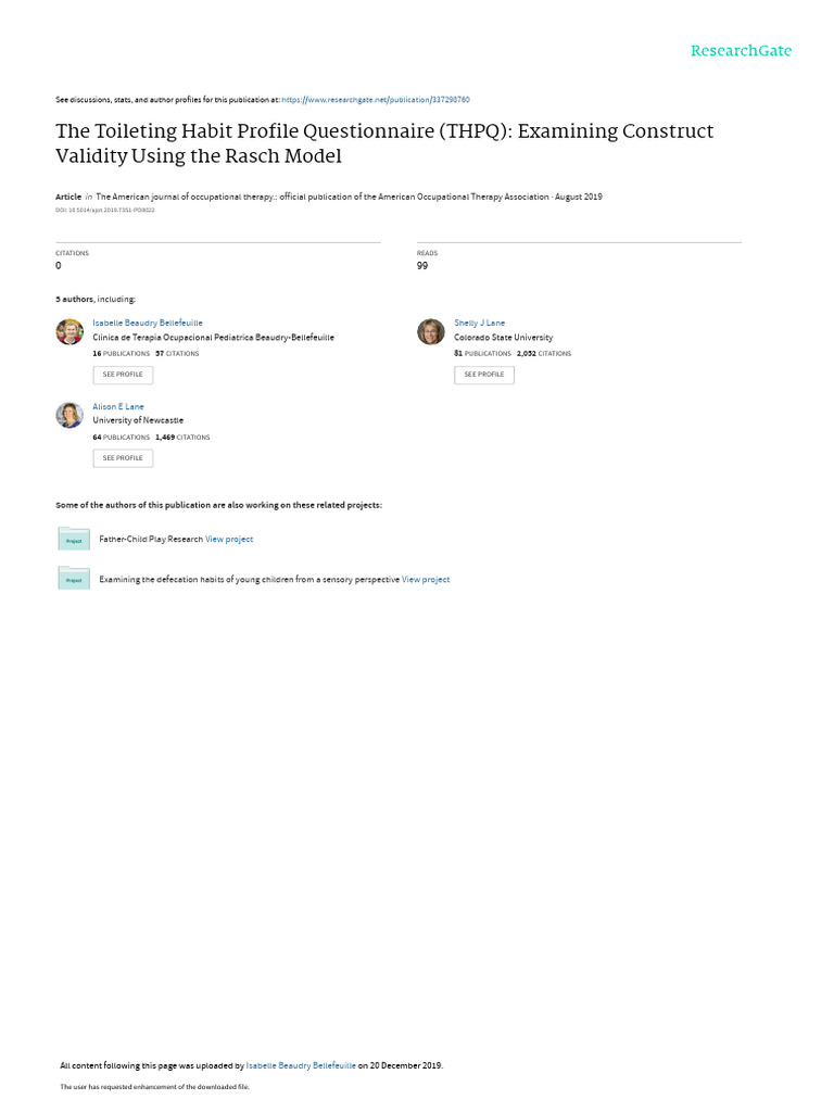 The toileting habit profile questionnaire- Examining construct validity using the Rasch model (2 ...