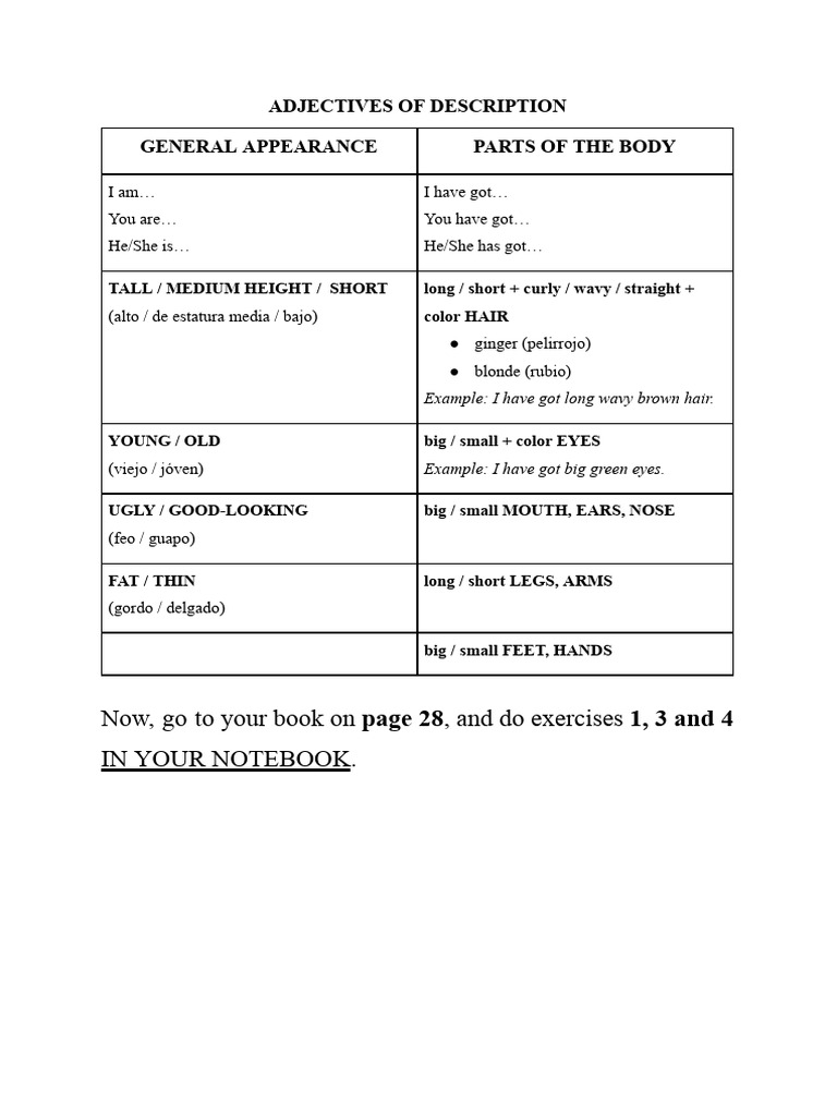 Describing Physical Attributes in Spanish | PDF