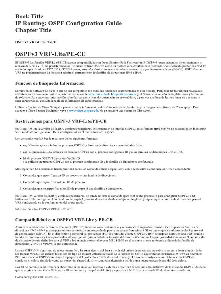 Ospfv3 VRF Lite Pe Ce | PDF