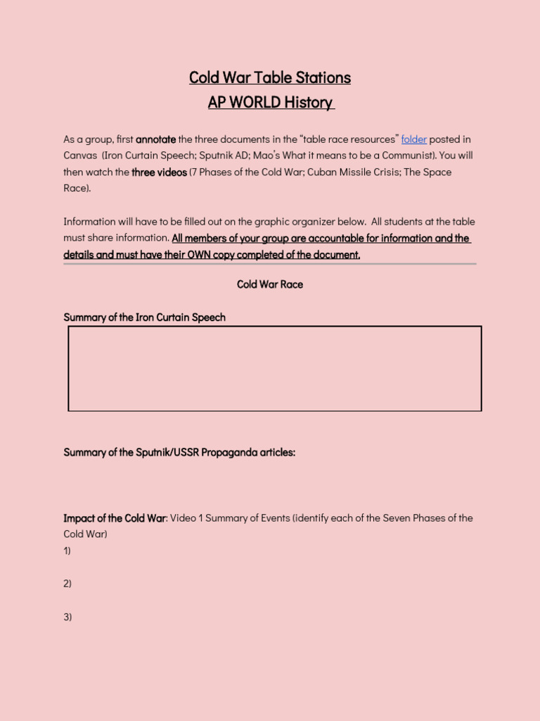 Cold War Table Group Task | PDF | Cold War | Soviet Union