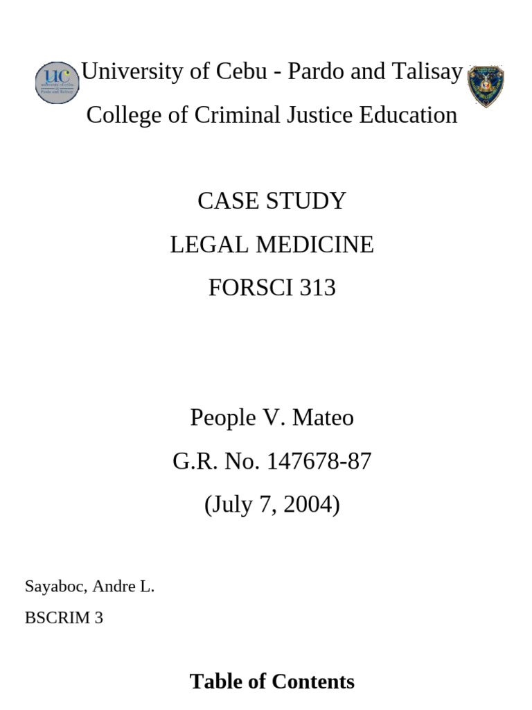 Case Study Legal Med | PDF | Forensic Science | Witness
