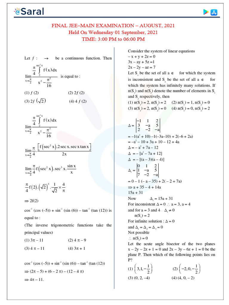 0109 Mathematics Paper With Solution Evening | PDF | Mathematical Objects | Mathematical Analysis