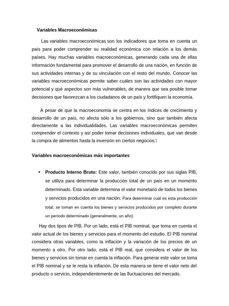 Variables Macroeconomicas | PDF | Inflación | Producto Interno Bruto