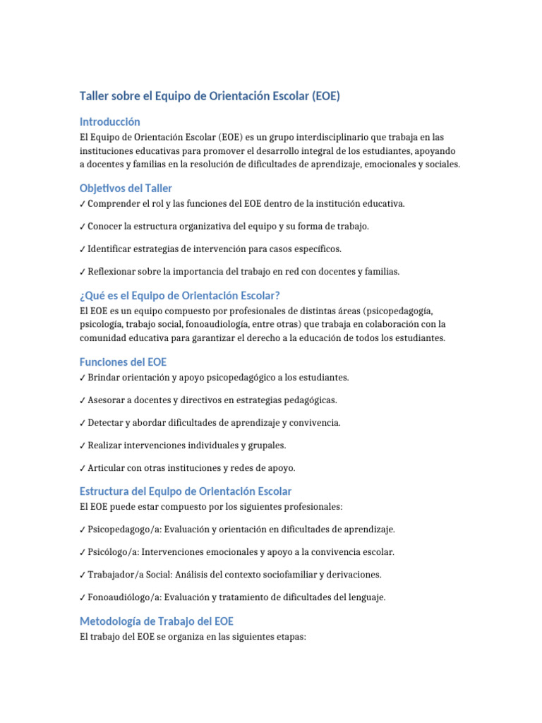 Taller_EOE | PDF | Enseñando | Evaluación
