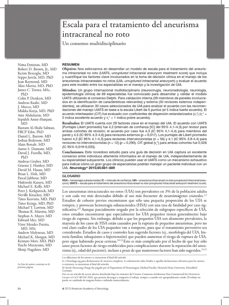 UIATS, Unruptured Intracranial Aneurysm Treatment Score PDF | PDF ...