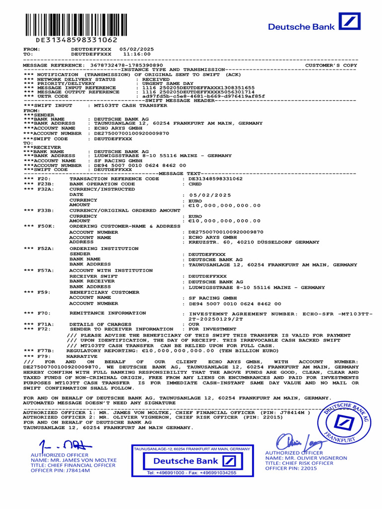 10B MT103TT Echo DB Swift | PDF