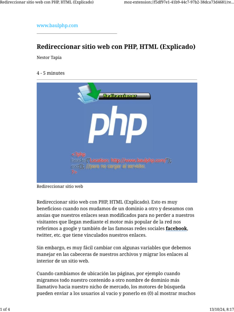 Redireccionar sitio web con PHP, HTML (Explicado) | PDF | Sitios web | Red mundial