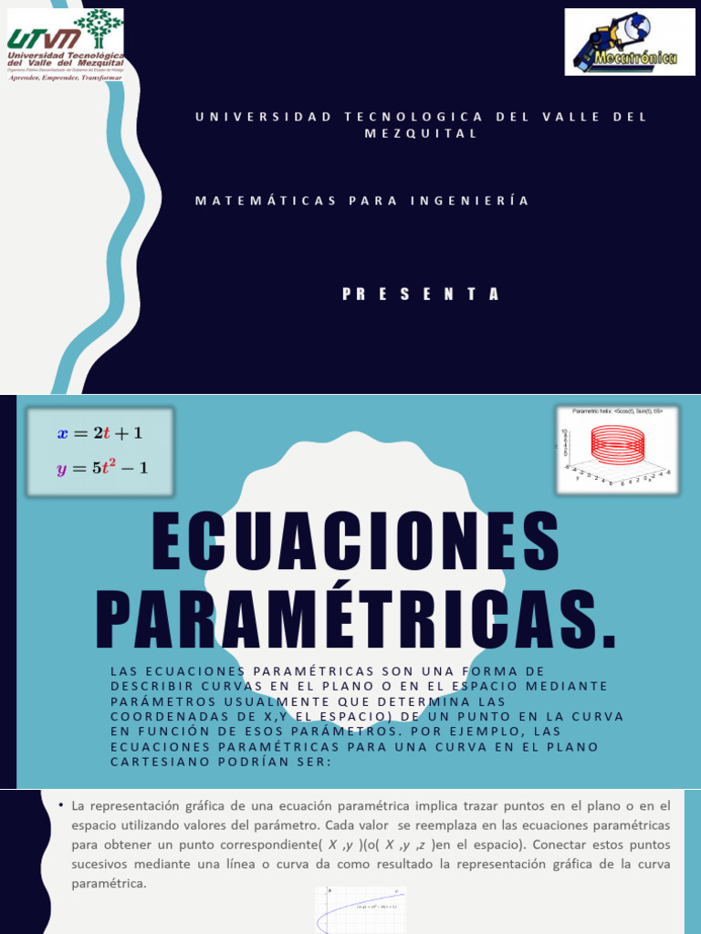 Ecuaciones Paramétricas | PDF | Vector Euclidiano | Integral