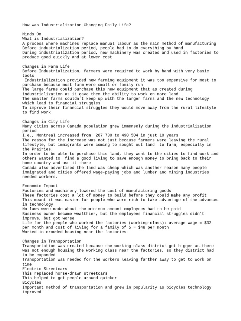 How Was Industrialization Changing Daily Life | PDF | Cost Of Living ...