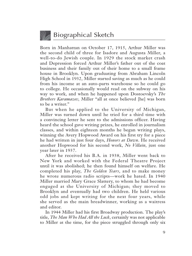 Arthur Miller: Early Life Overview | PDF