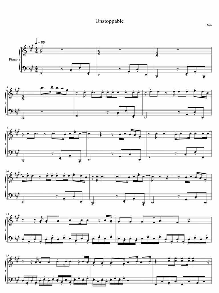 Unstoppable piano solo- Sia | PDF