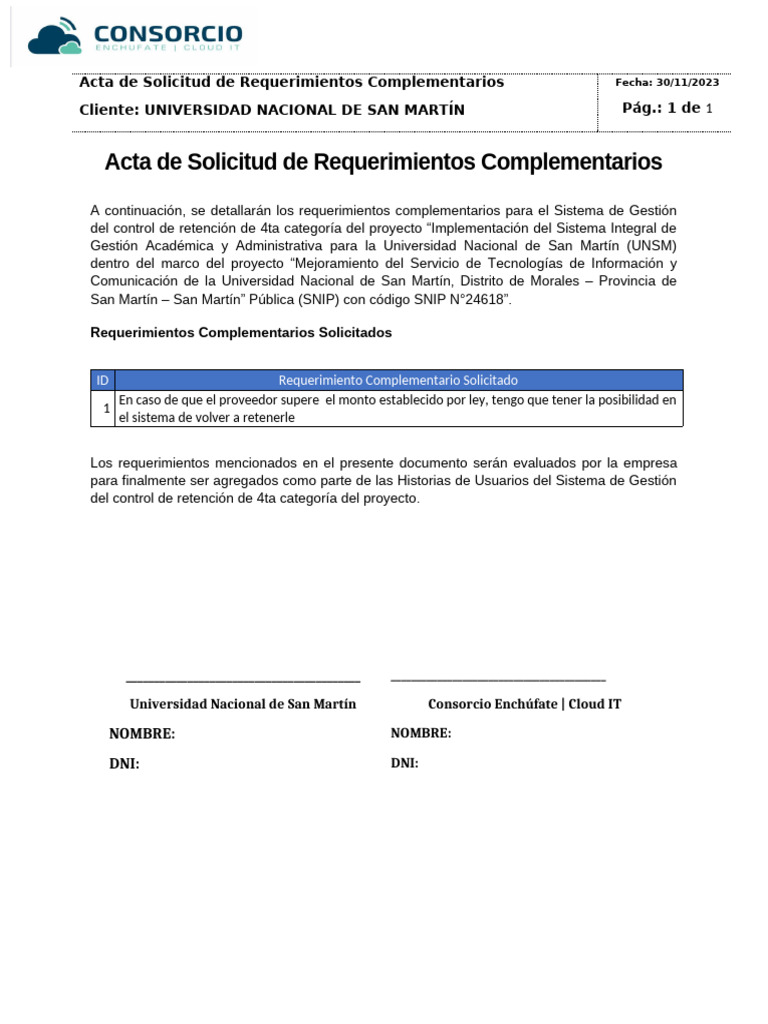 Acta de Solicitud de Requerimientos Complementarios - Control de Retención de 4ta Categoria[1] | PDF