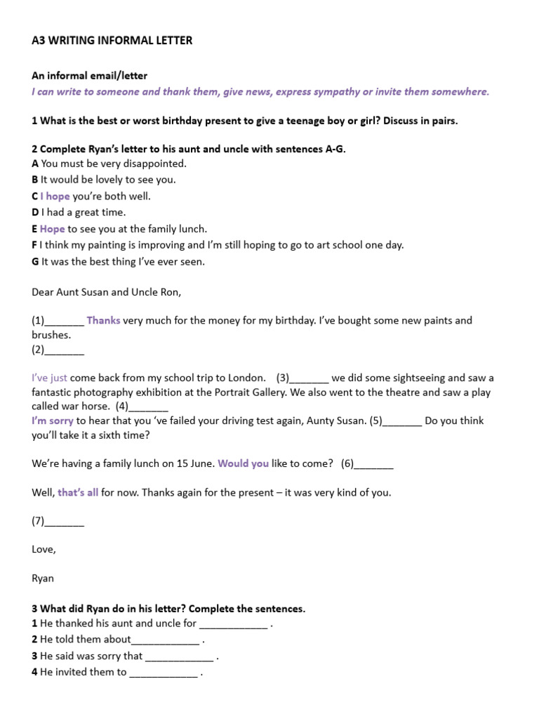 A3 Writing Informal Letter New Format | PDF