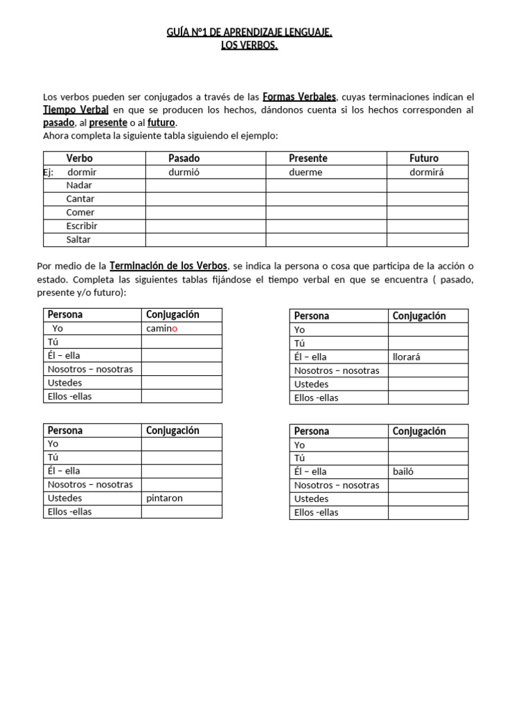 3° Básico Lenguaje Guía de Verbos | PDF