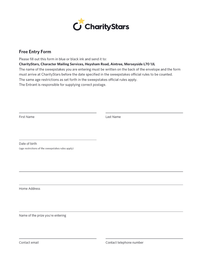 Free Sweepstakes Entry Form | PDF