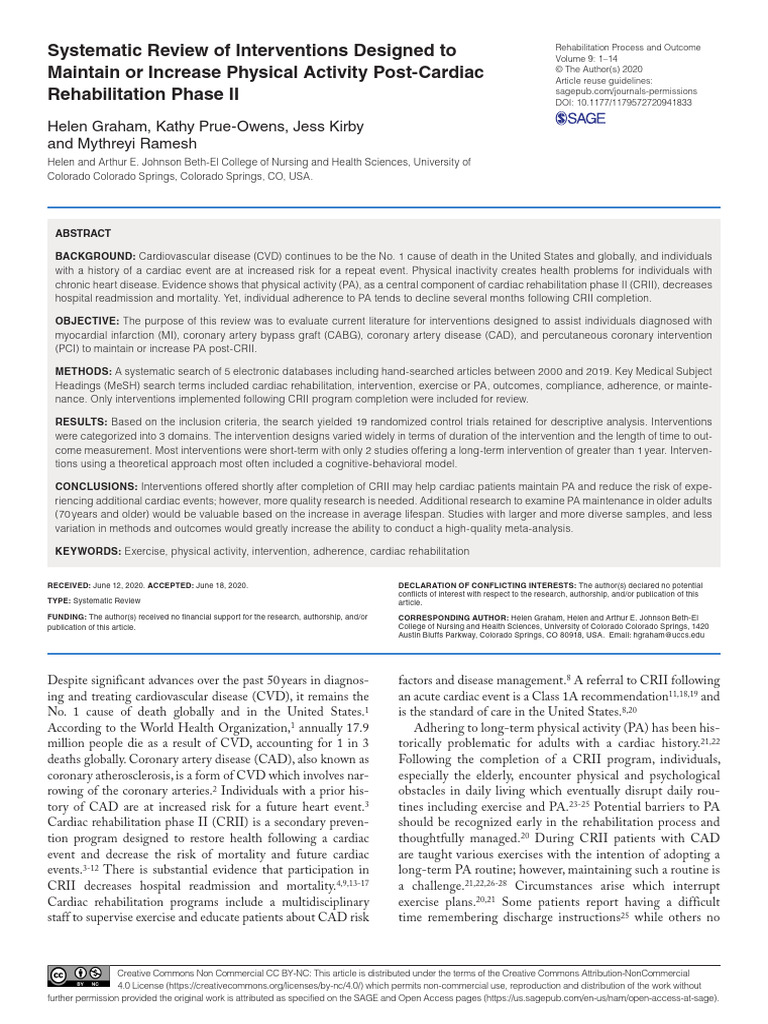 Systematic Review of Interventions Designed To Maintain or Increase Physical Activity Post ...