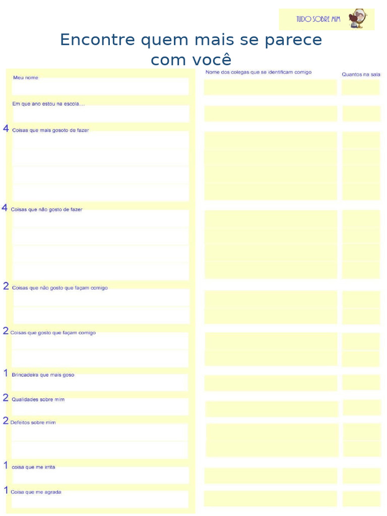 Atividade Tudo Sobre Mim | PDF