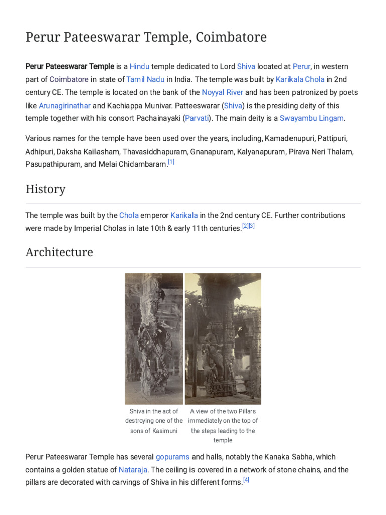 Perur Pateeswarar Temple, Coimbatore - Wikipedia | PDF | Indian Religions