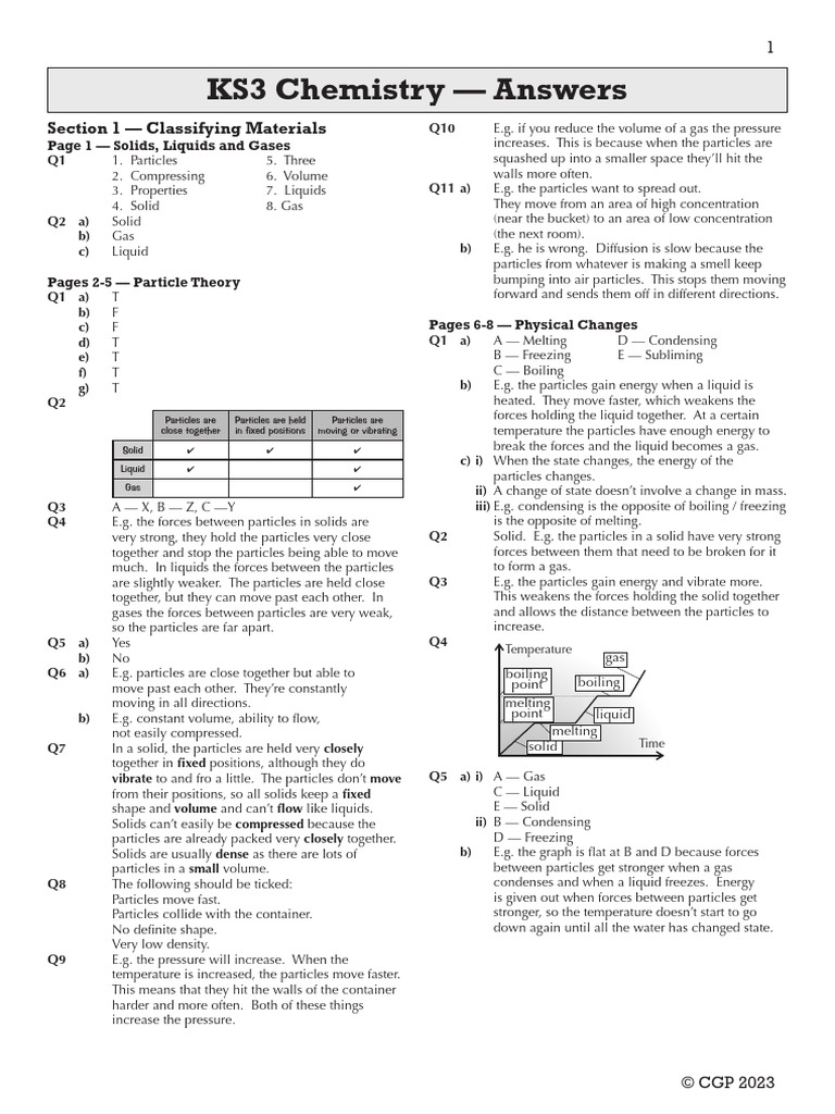 CGP KS3 Chemistry Workbook Answers | PDF | Oxide | Gases