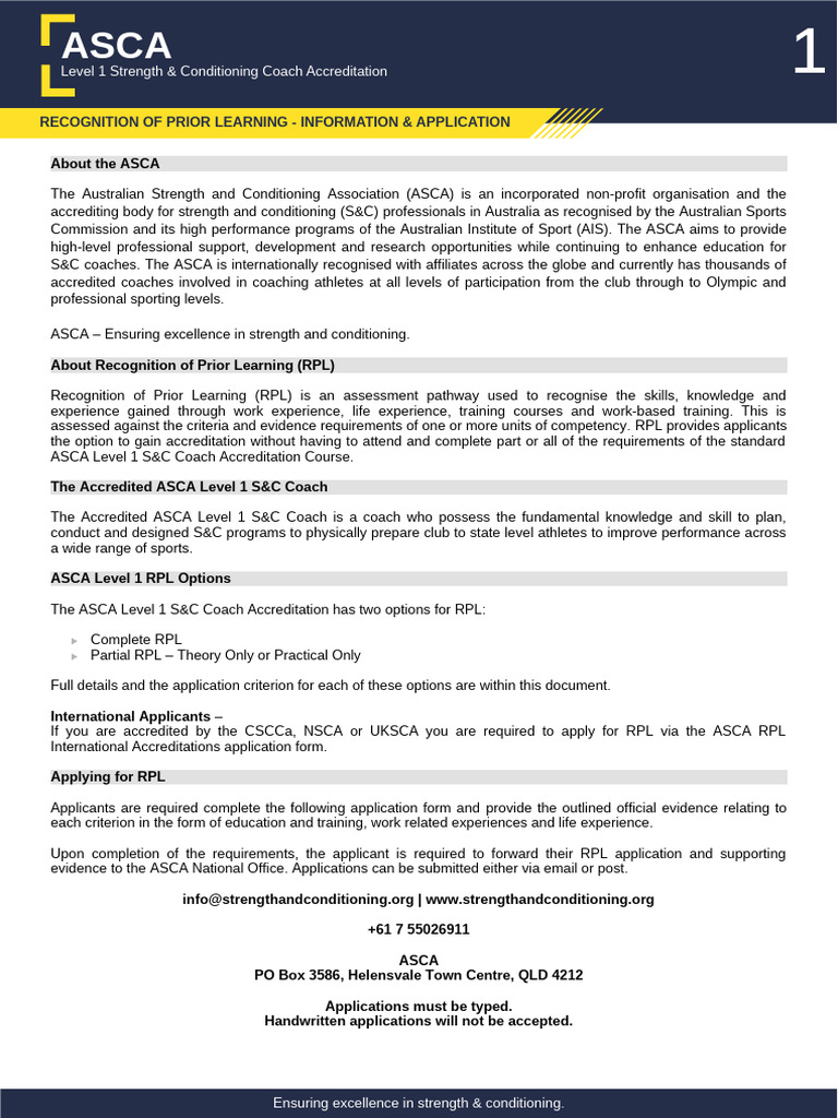 Asca Level 01 RPL Eform | PDF