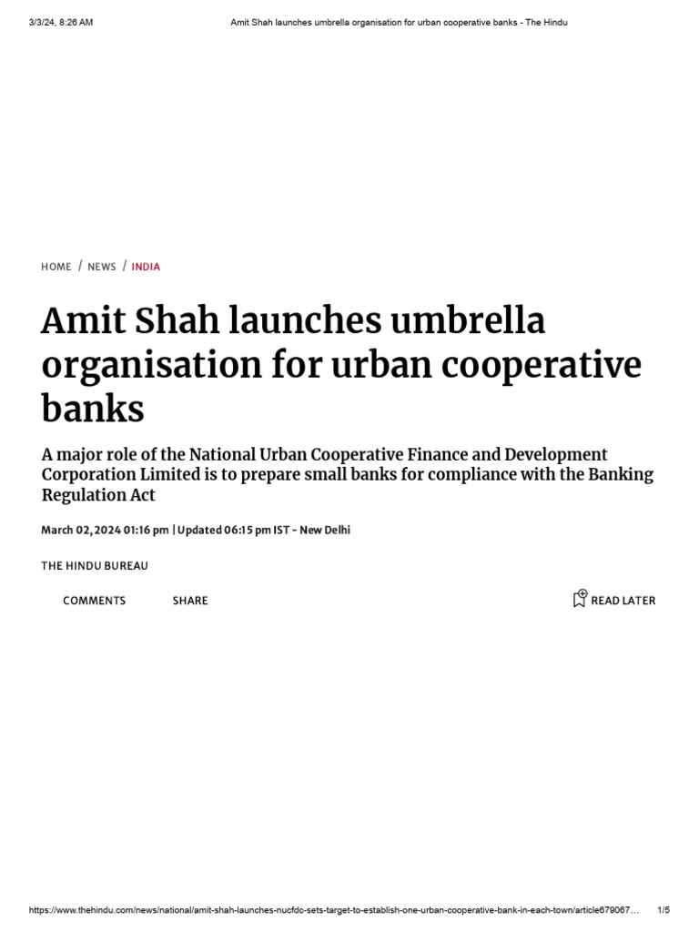 NUCFDC: New Era for Urban Cooperatives | PDF | Politics Of India