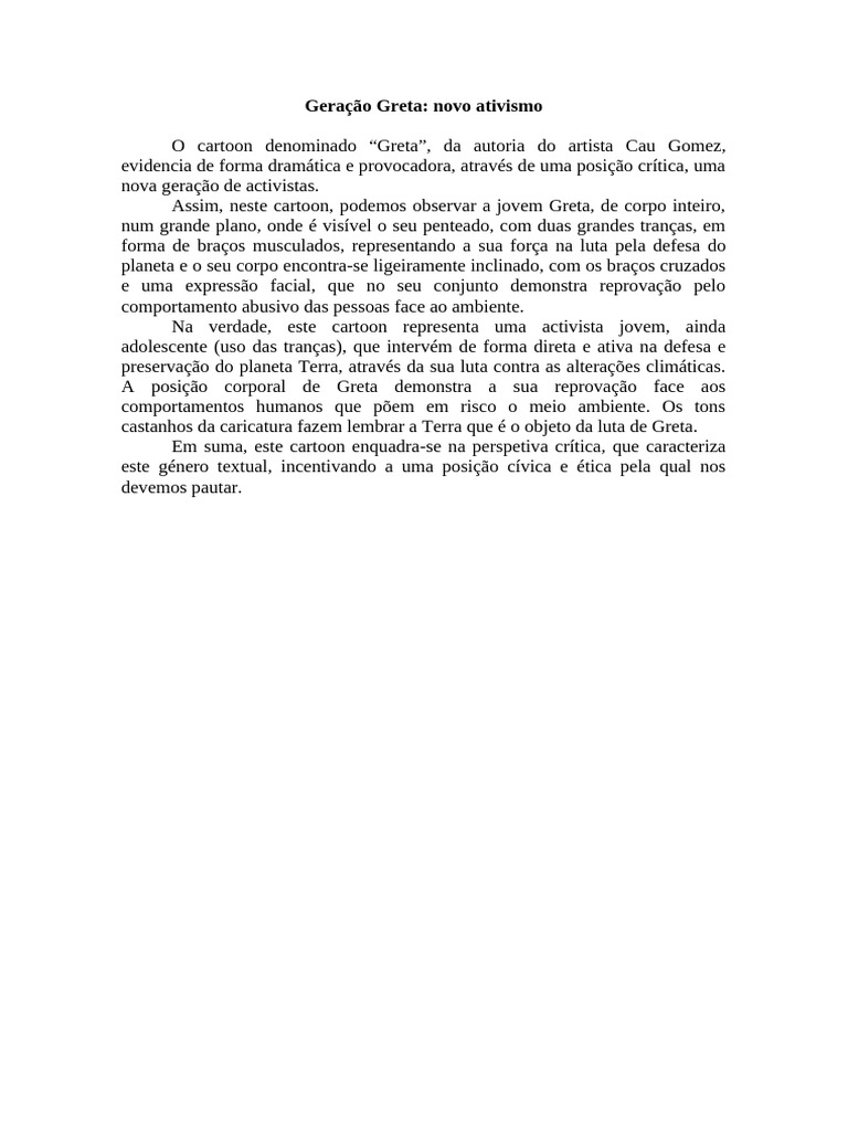 Apreciação Crítica - Cartoon - Geração Greta | PDF