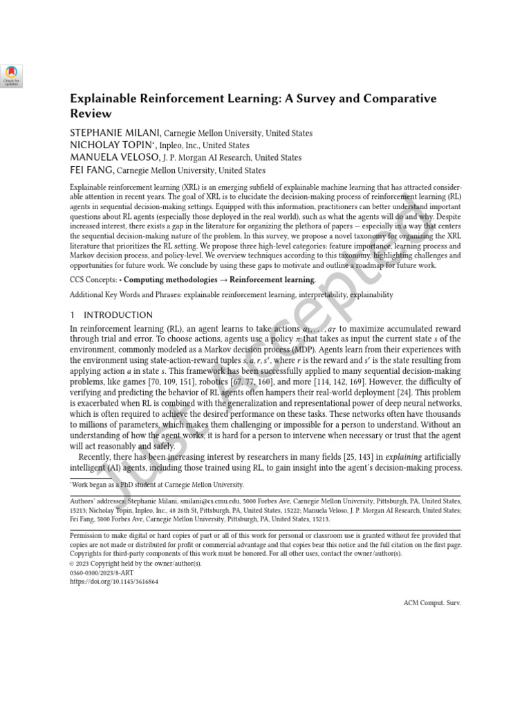 Explainable Reinforcement Learning_ a Survey and Comparative Review | PDF | Machine Learning ...