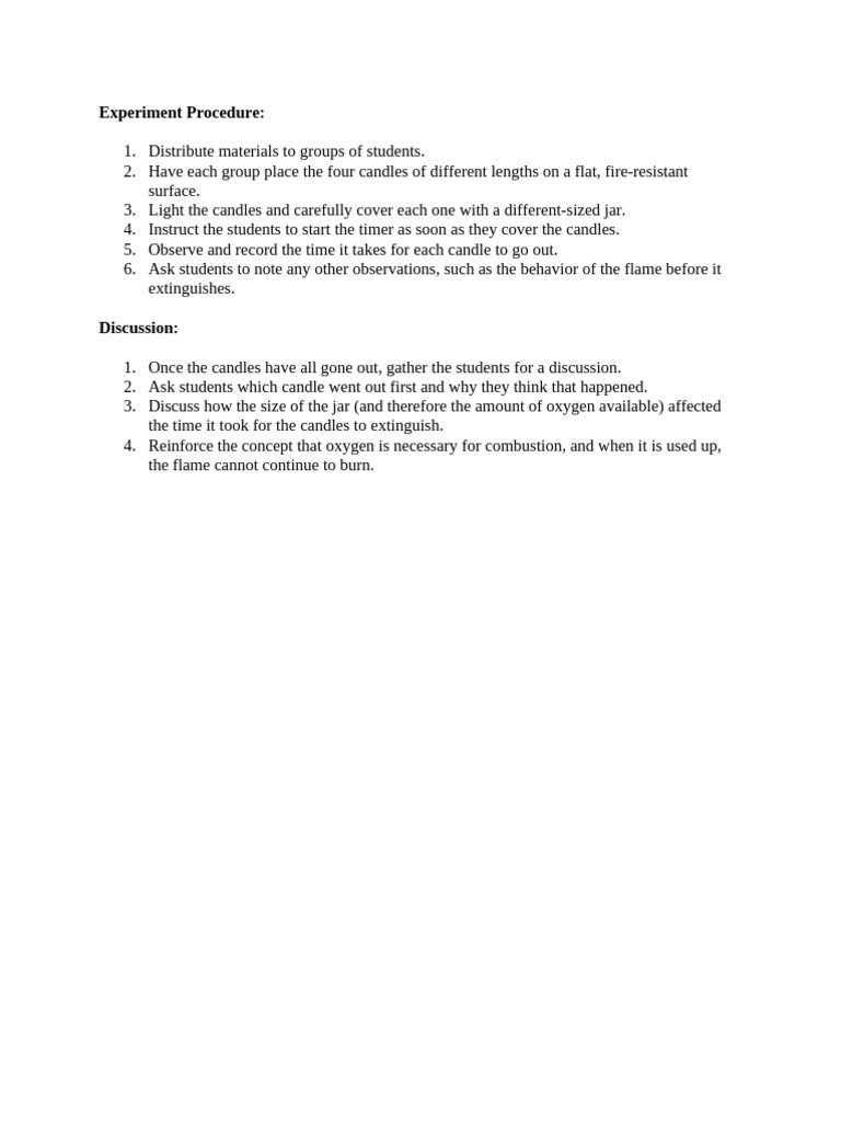 Candle Jar Method Experiment Guide | PDF