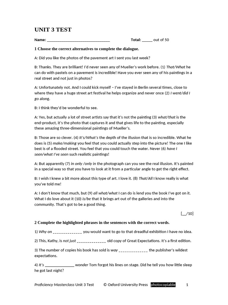 Unit 3 Test: Language Proficiency Assessment | PDF