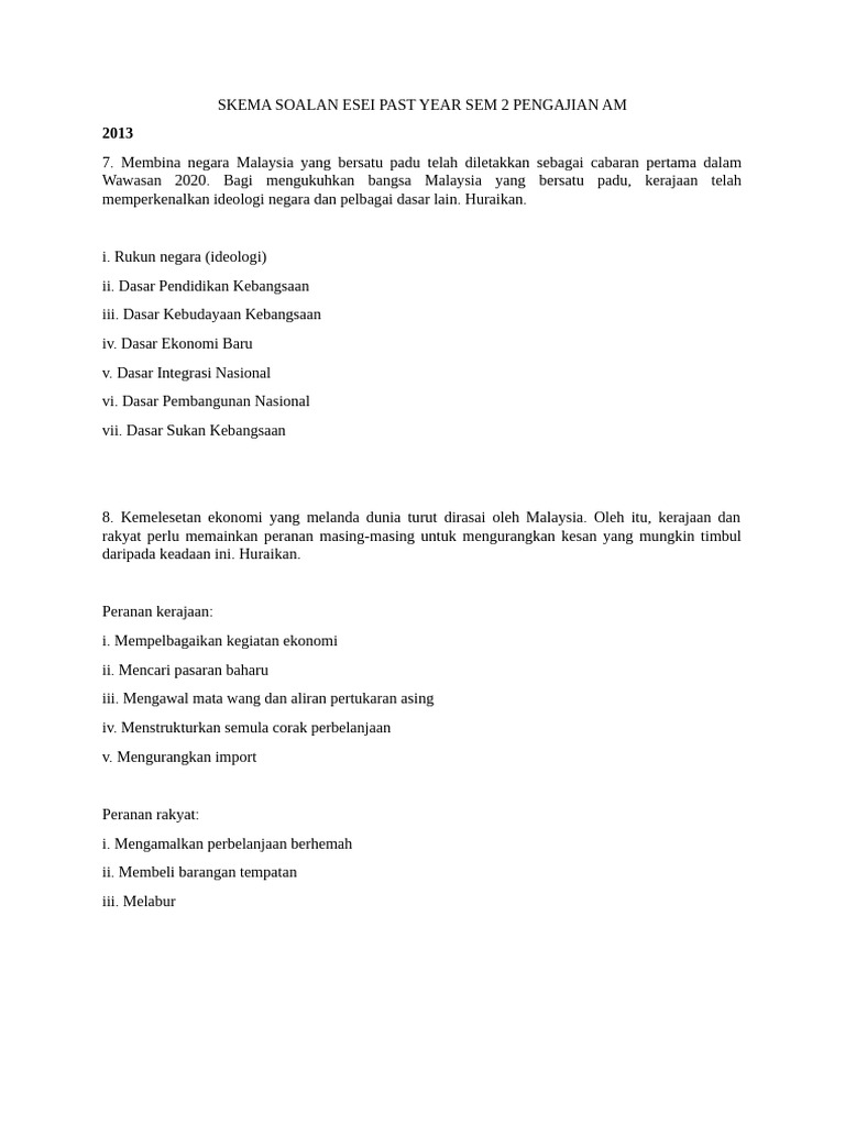Skema Soalan Esei Past Year Sem 2 Pengajian Am | PDF