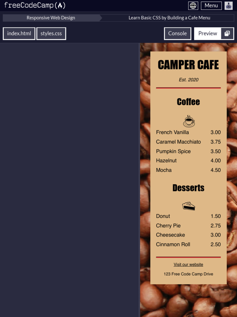 Learn Basic CSS by Building A Cafe Menu Step 91 | PDF