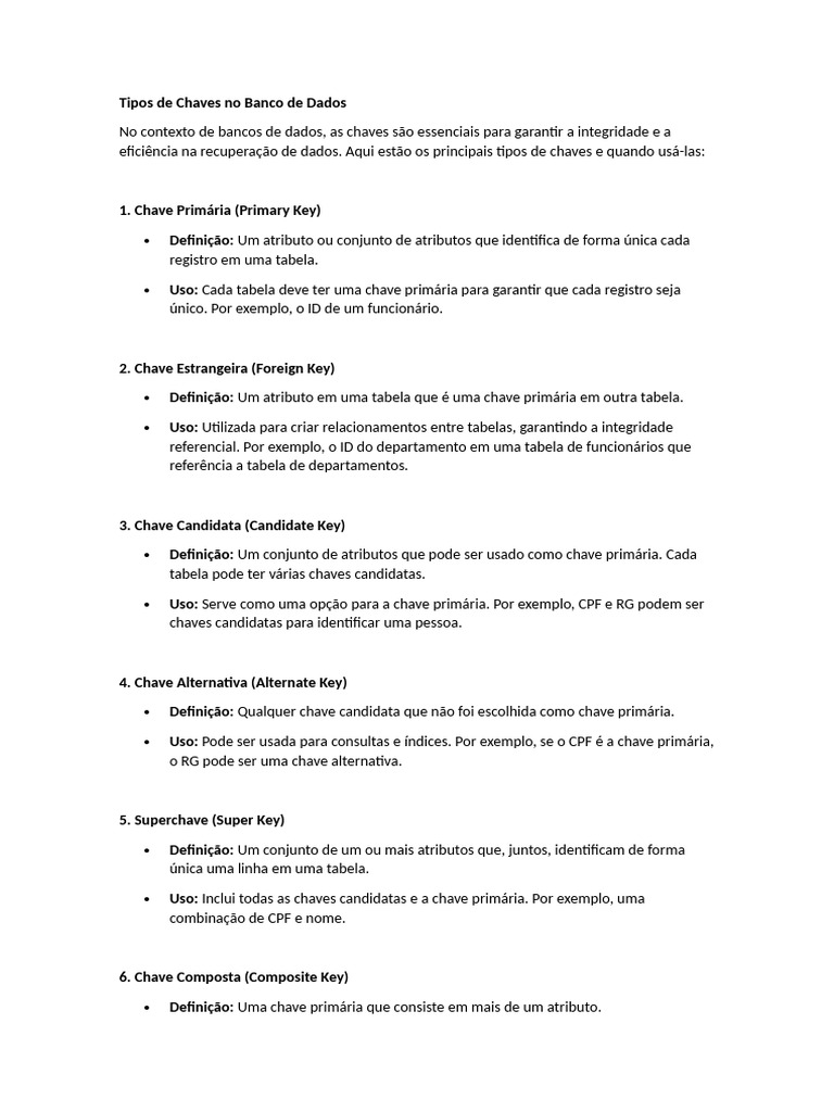 Tipos de Chaves No Banco de Dados | PDF