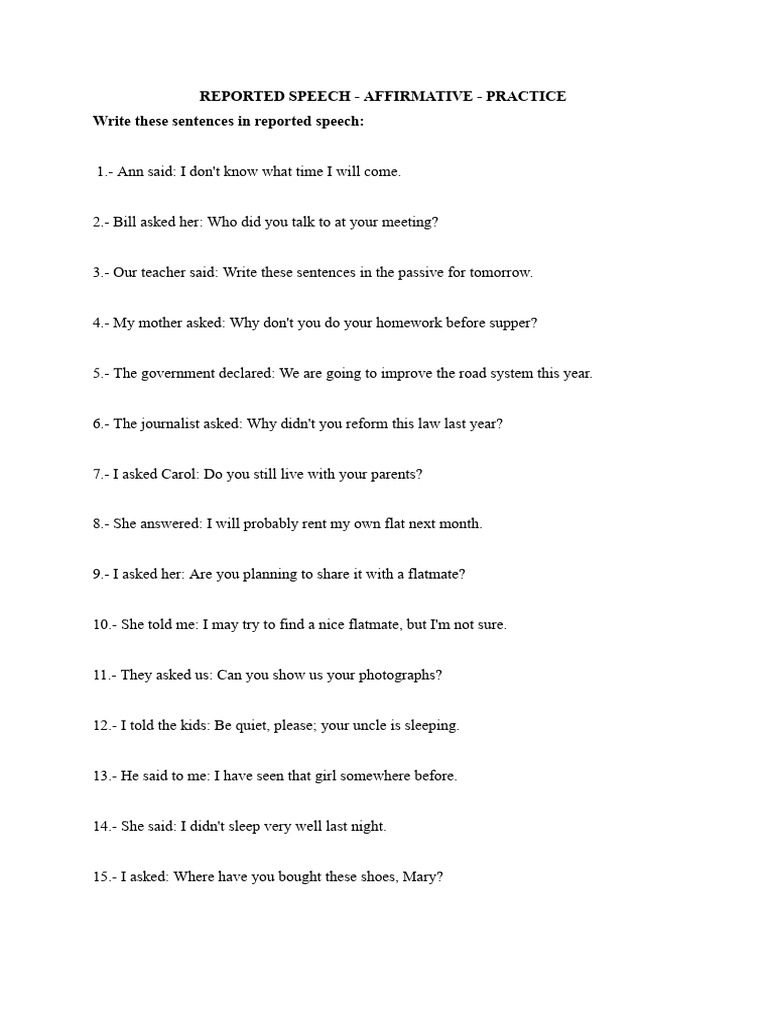 Reported Speech Affirmative Practice | PDF